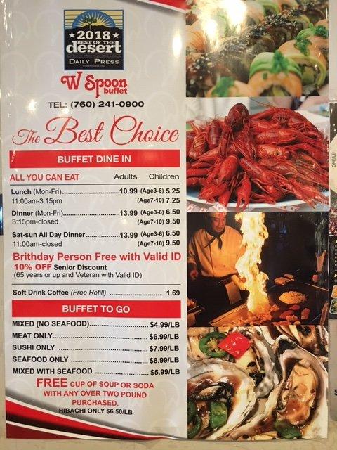 Menu at W Spoon Buffet restaurant, Victorville