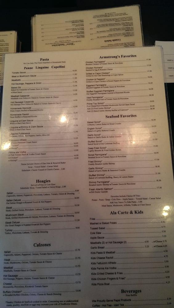 Menu at Armstrong's restaurant, Moon, Thorn Run Rd