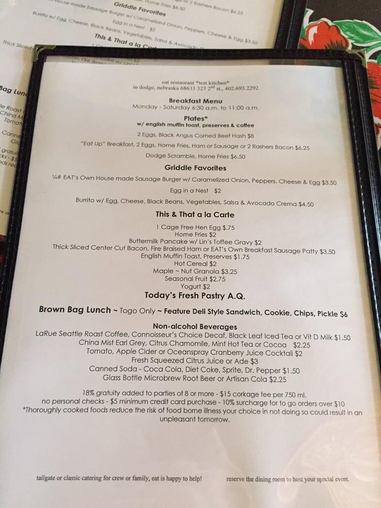 Menu at Eat Restaurant, Dodge