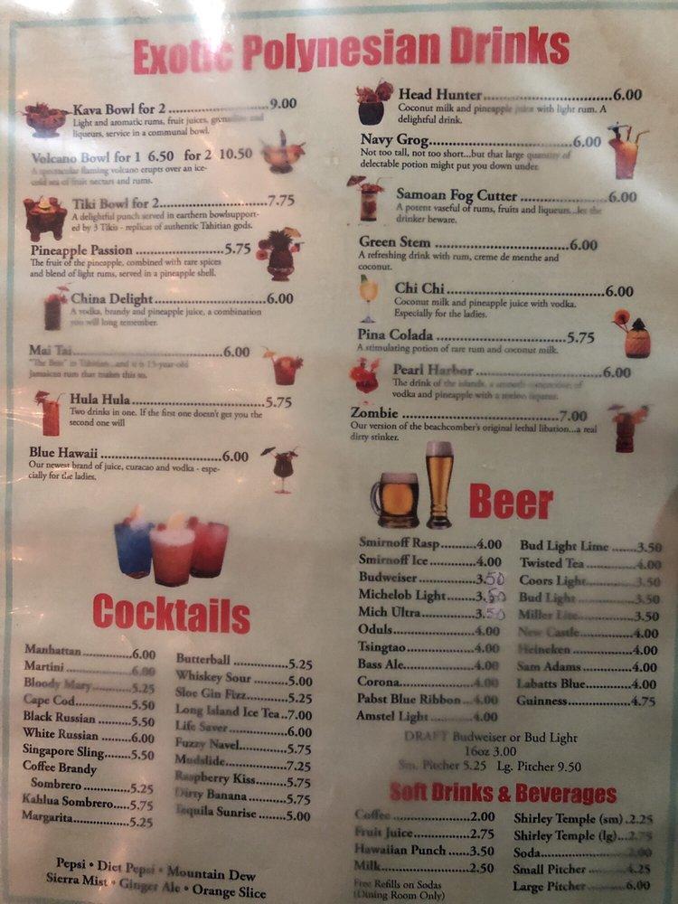 Menu at Mai Tai restaurant, Presque Isle