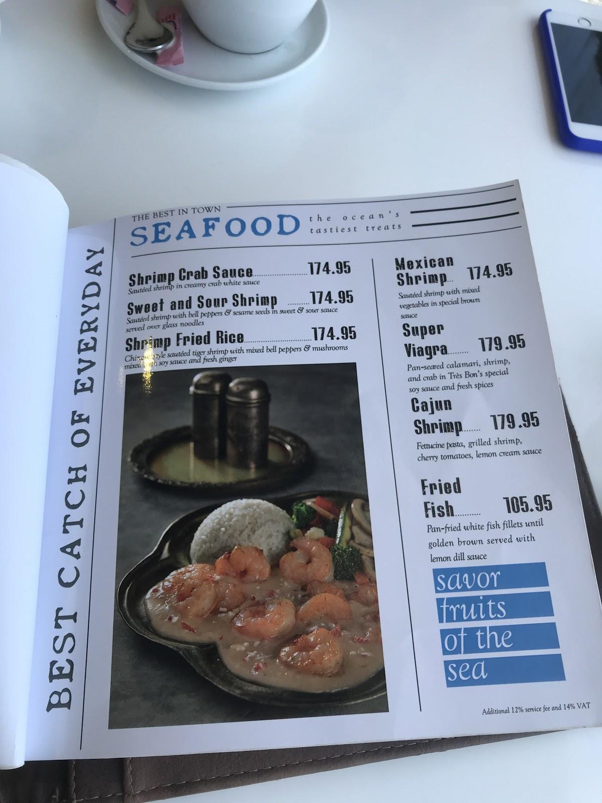 Menu at Très Bon Alexandria restaurant, Egypt