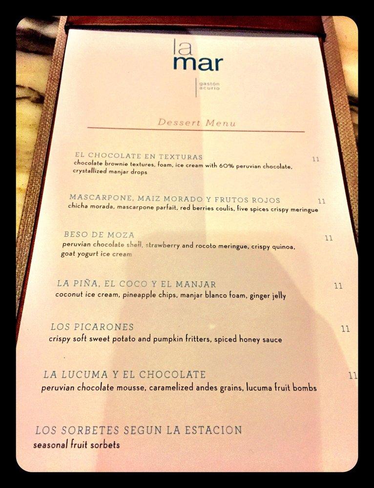 Menu at La Mar by Gastón Acurio restaurant, Miami