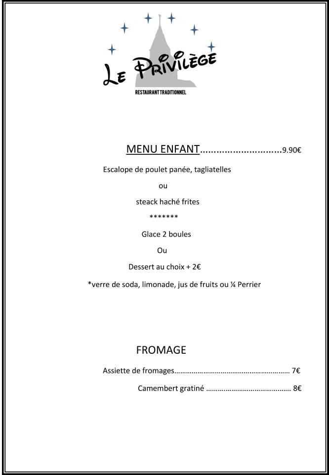 Menu au Le Privilège restaurant, Berchères-sur-Vesgre, 5 Pl. de l'Église