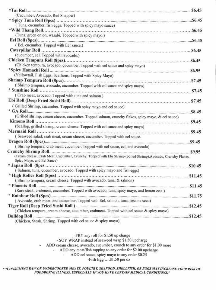 Menu at Little Japan restaurant, Royston