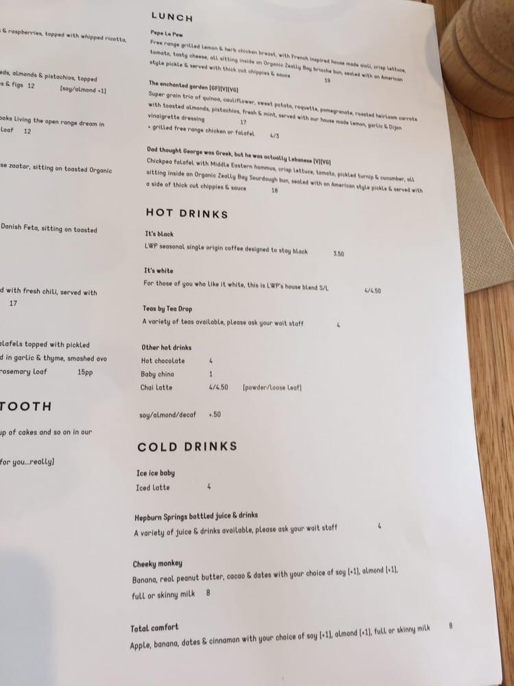 Menu at Little Woodpecker cafe, Blackburn North
