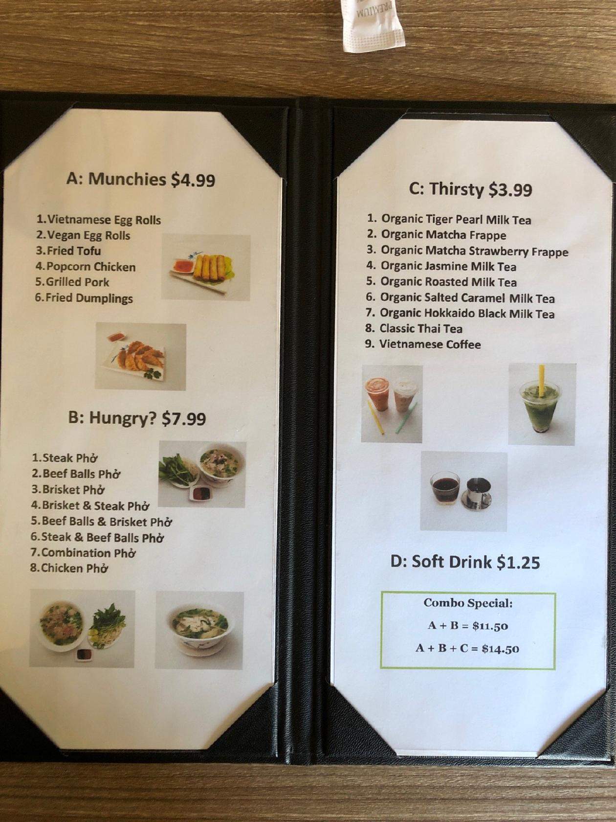 Menu at Pho 4 U restaurant, Atascadero