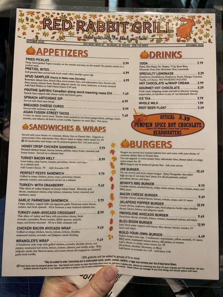 Menu at Red Rabbit Grill restaurant, Rexburg