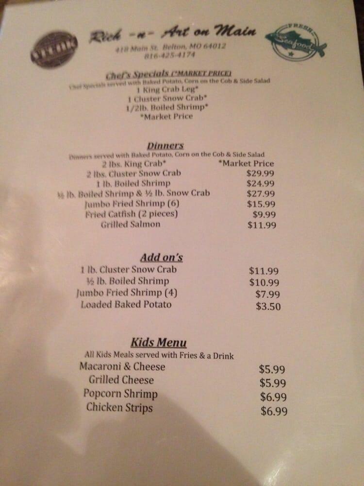 Menu at Rich and Rich's restaurant, Belton