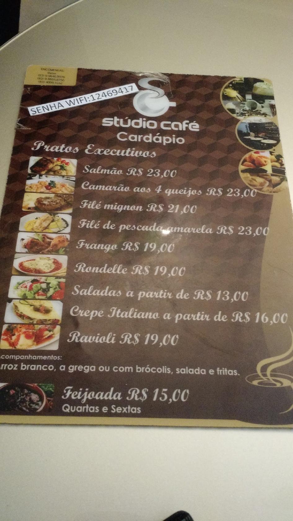 Menu at Stúdio Café, João Pessoa