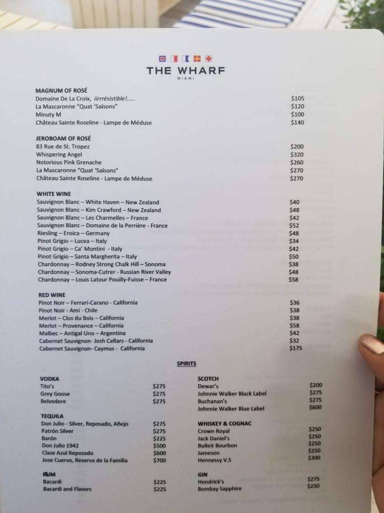Menu at The Wharf Miami restaurant, Miami