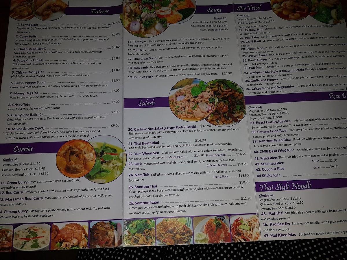 Menu at True Thai restaurant, Cairns
