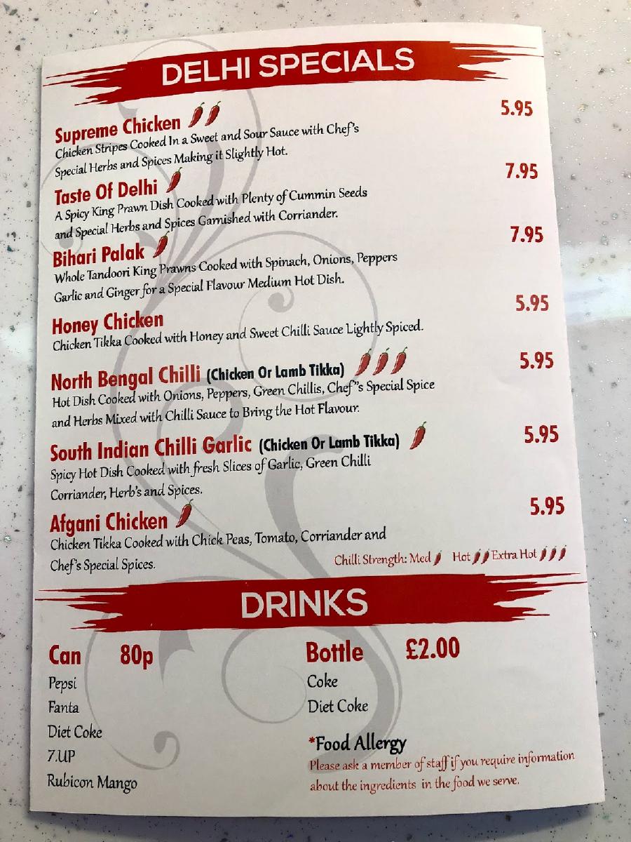 Menu at Delhi Spice Hyde restaurant, Hyde