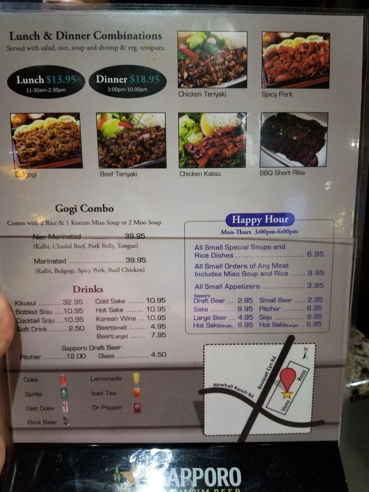Menu at Gogi House restaurant, Santa Clarita