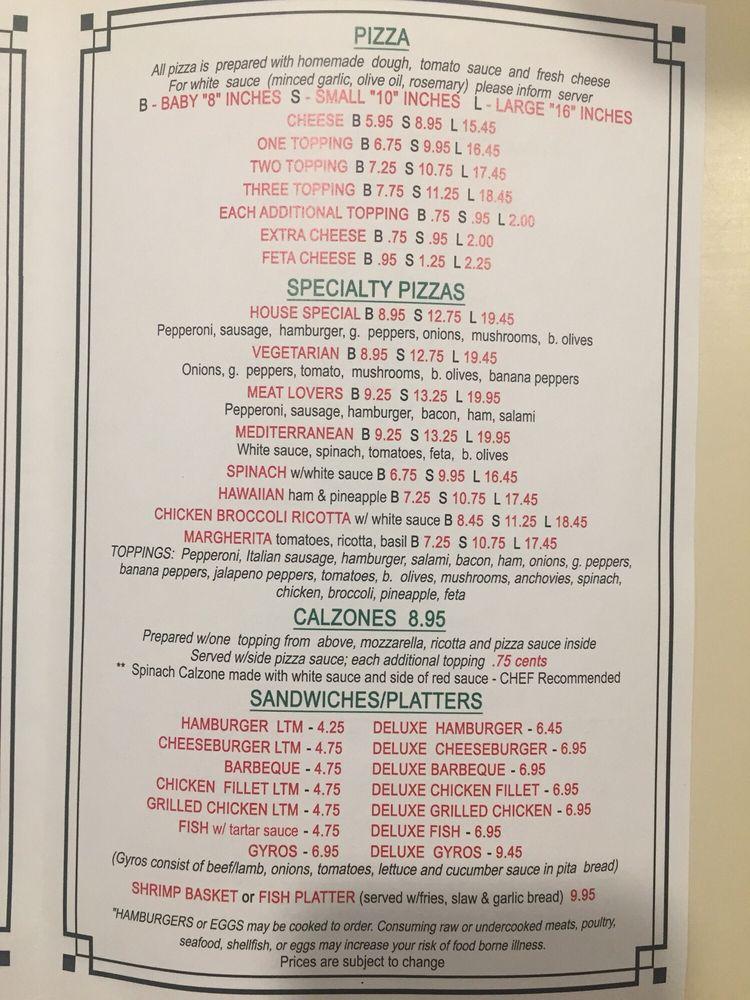 Menu at Tony's Pizza pizzeria, Calabash
