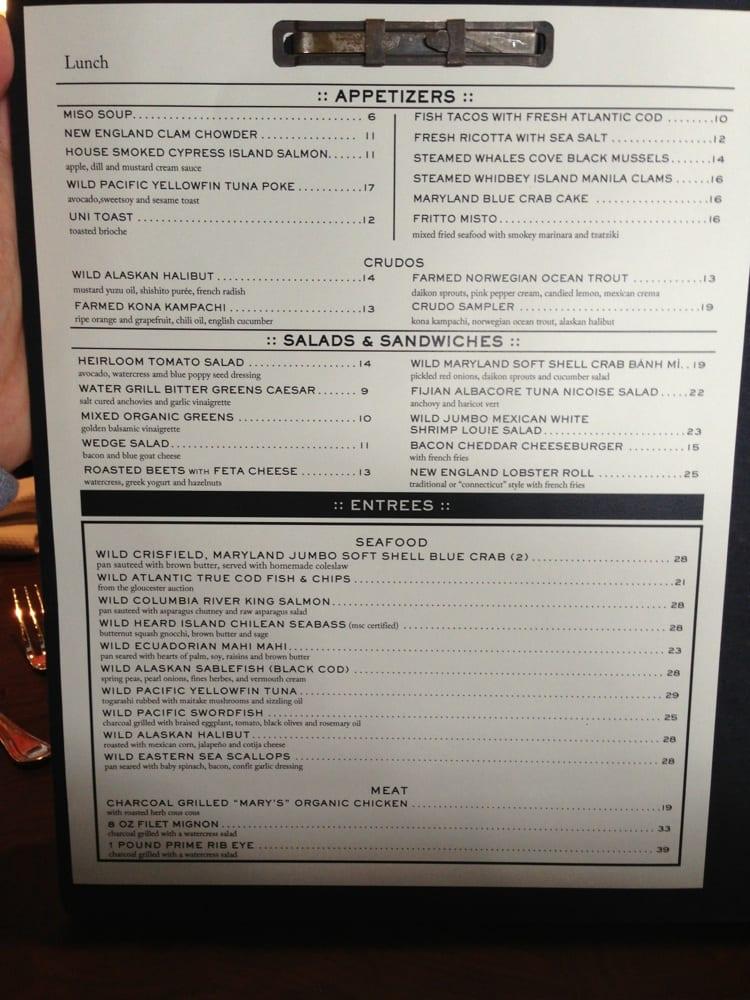 Menu at Water Grill restaurant, Santa Monica, Ocean Ave