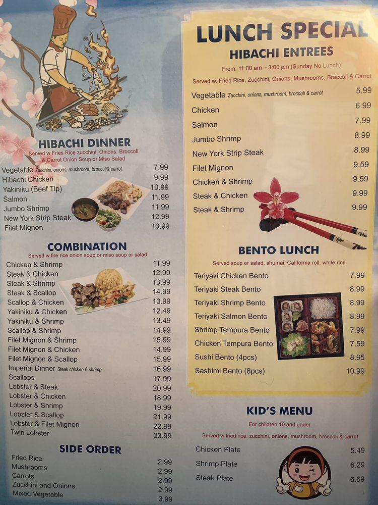 Menu at YAMATO JAPANESE STEAKHOUSE, Dunlap, Rankin Ave