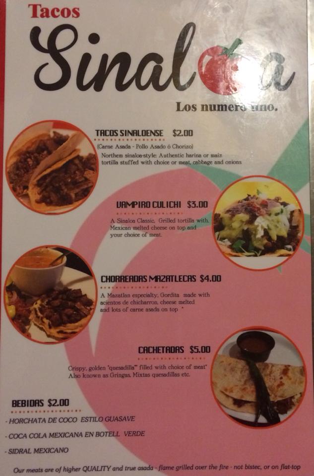 Menu at Asadero Sinaloa restaurant, Kent