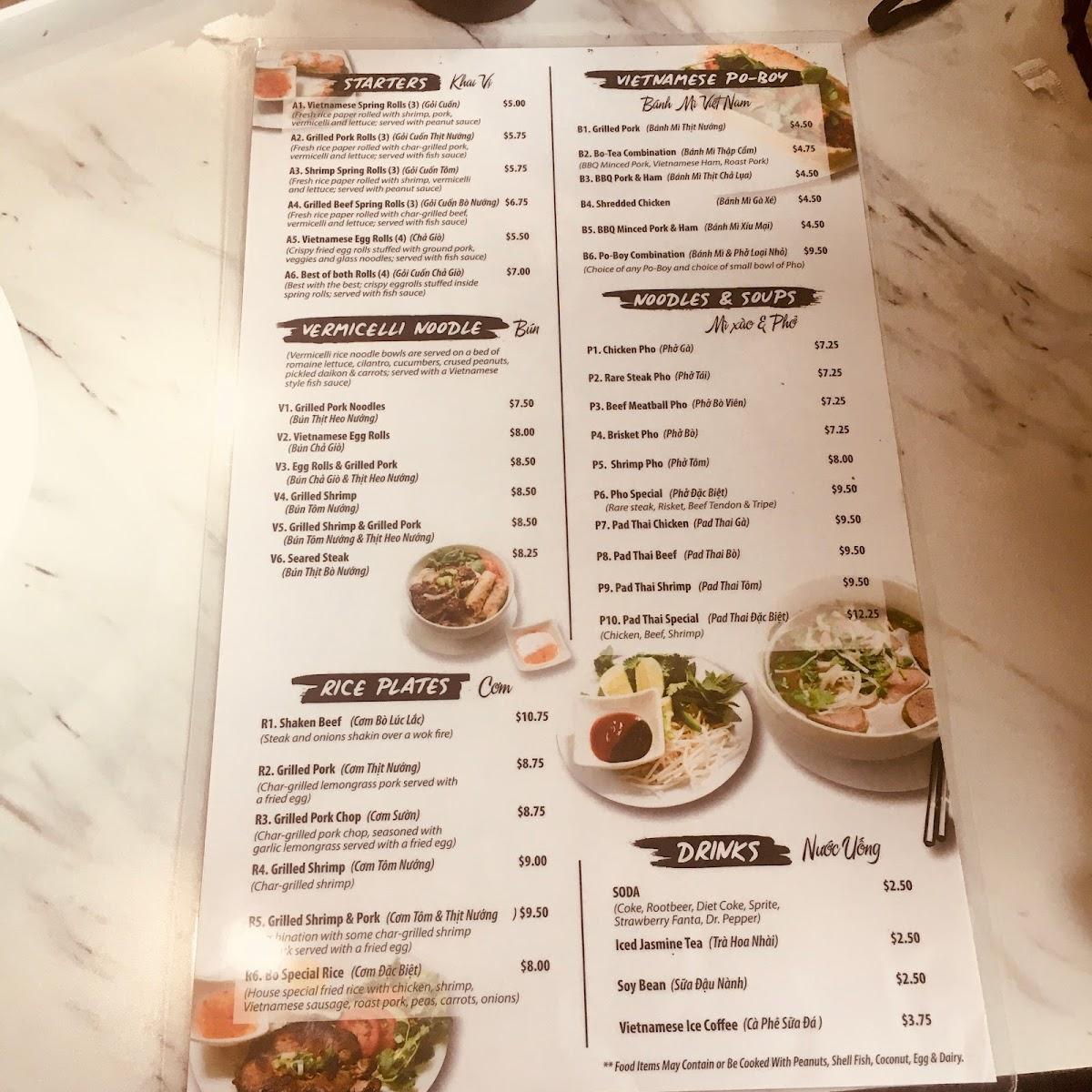 Menu at Bo-Tea Café restaurant, Slidell