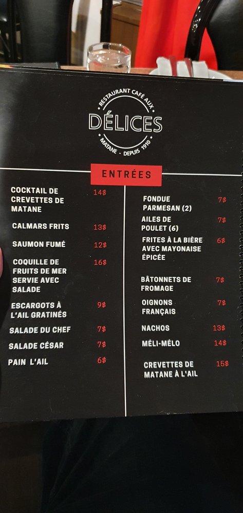 Menu at Café aux Délices, Matane