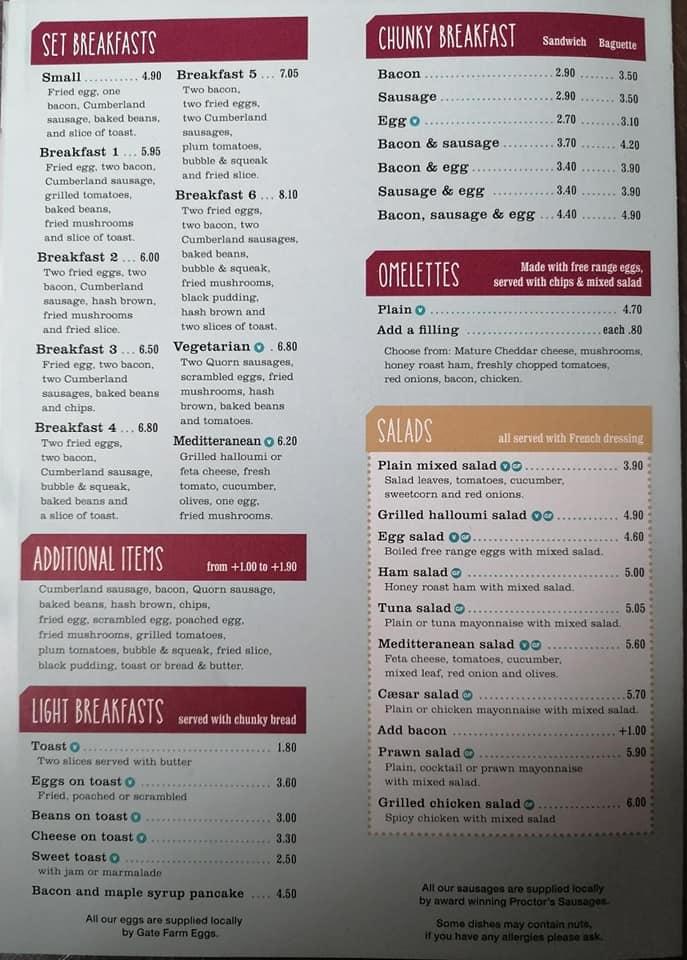 Menu at Cafe Marina, Ipswich