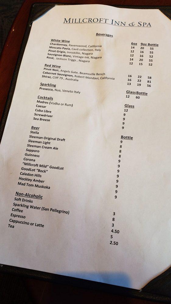 Menu at Headwaters Restaurant at Millcroft Inn & Spa, Caledon