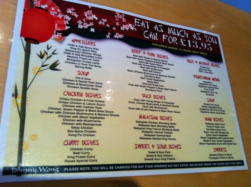 Menu at Johnny Wong's Chinese Restaurant (air Conditioning Restaurant ...