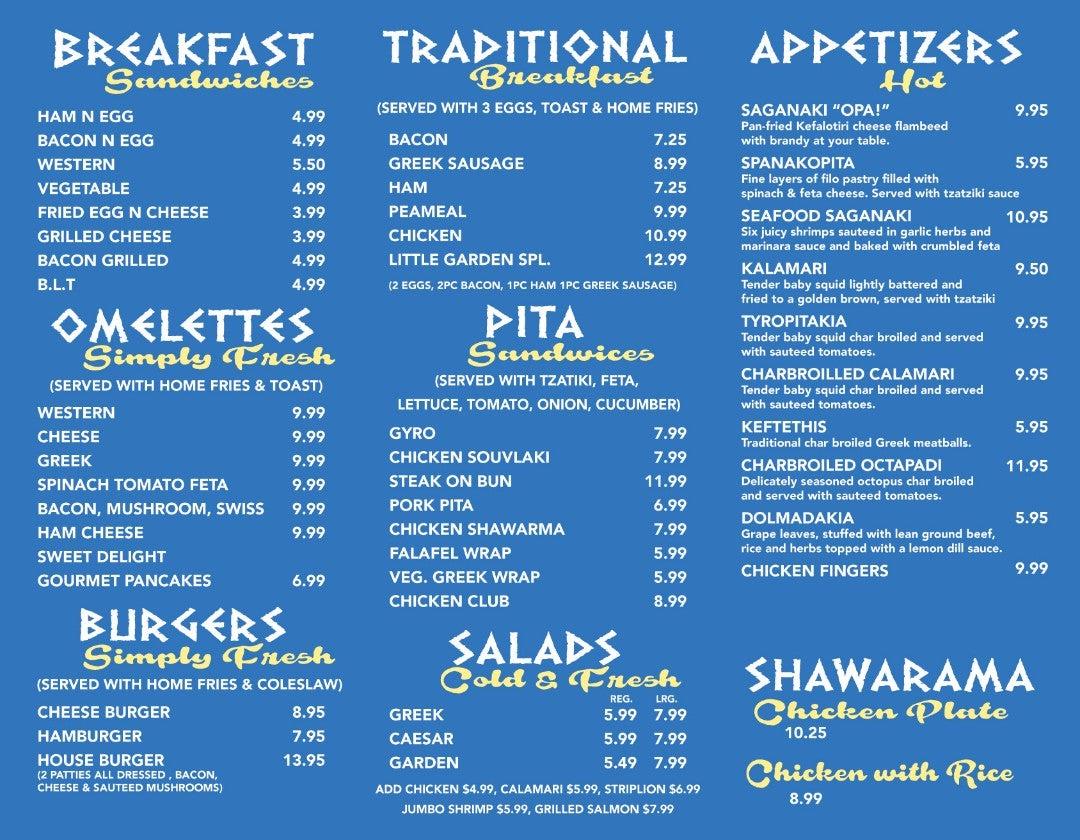 Menu at Little Greek Garden restaurant, Caledon
