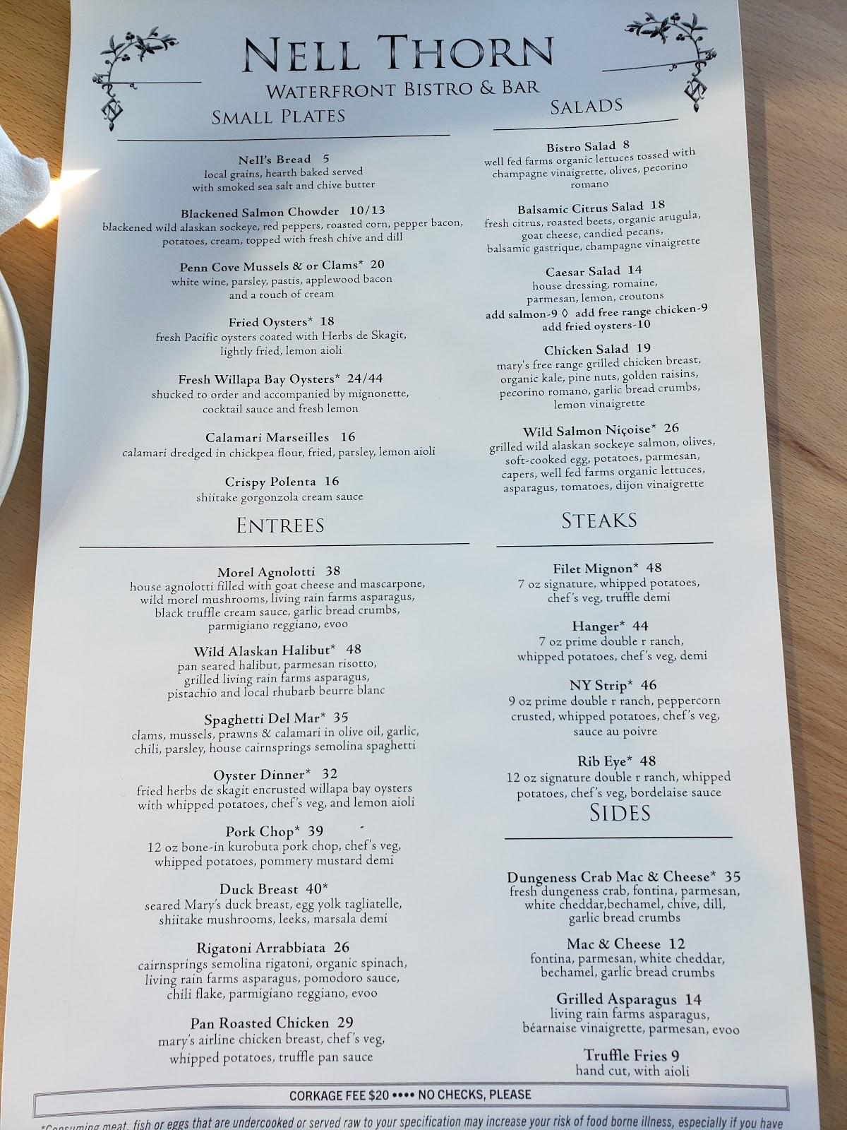 Menu at Nell Thorn pub & bar, La Conner