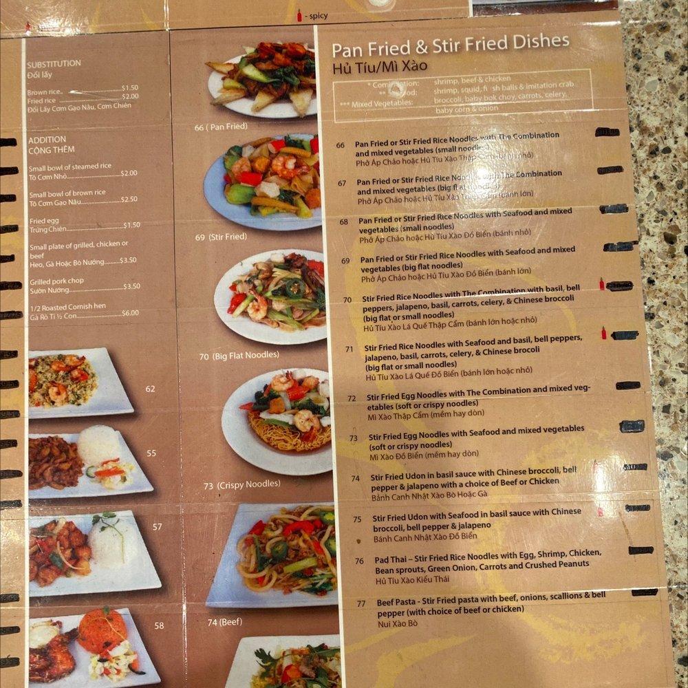 Menu at Pho Mai restaurant, Chino Hills