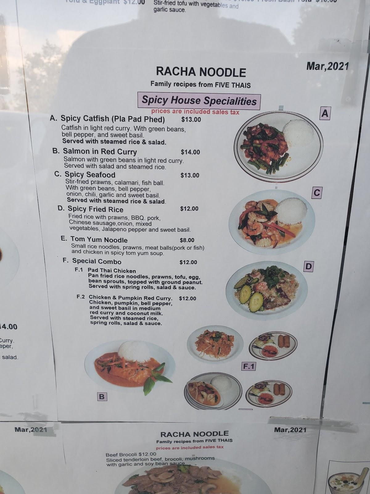 Menu at Racha Noodle restaurant, Redding
