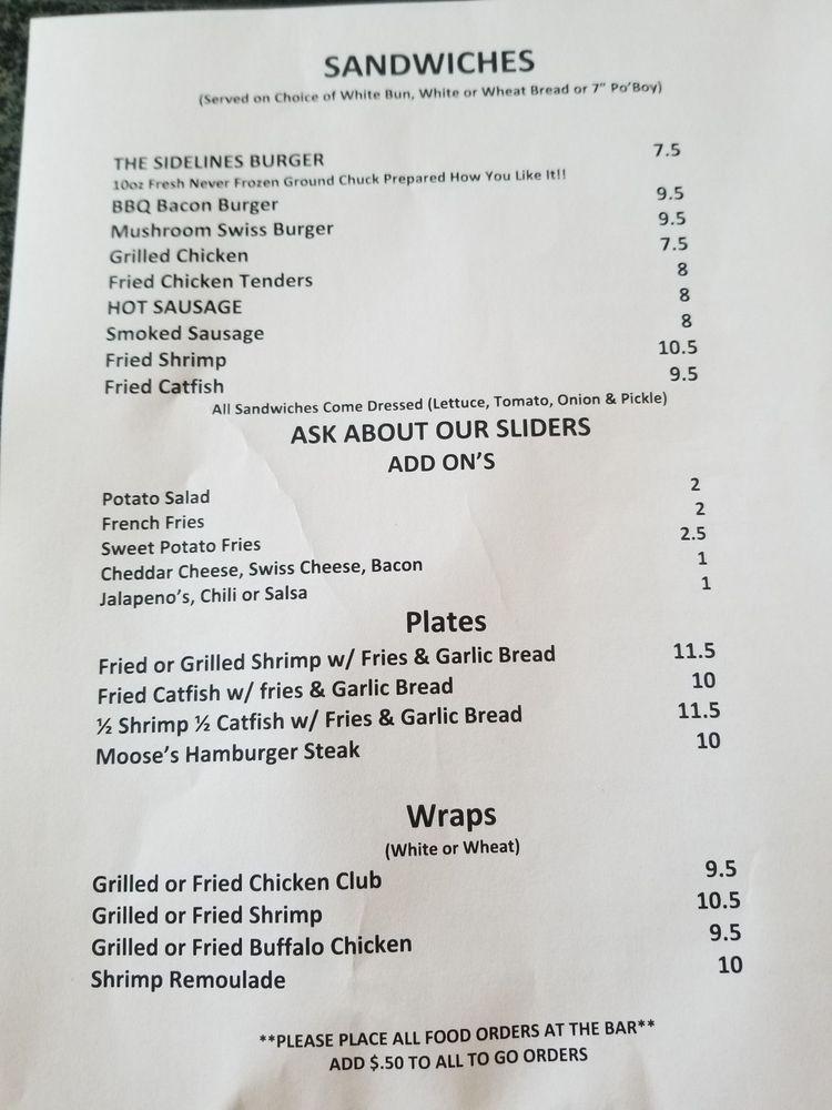 Menu at Sidelines Bar & Grill, Metairie, Veterans Memorial Blvd
