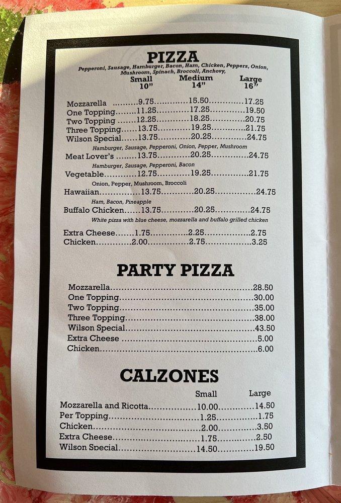 Menu at Wilson Pizza Palace pizzeria, Windsor