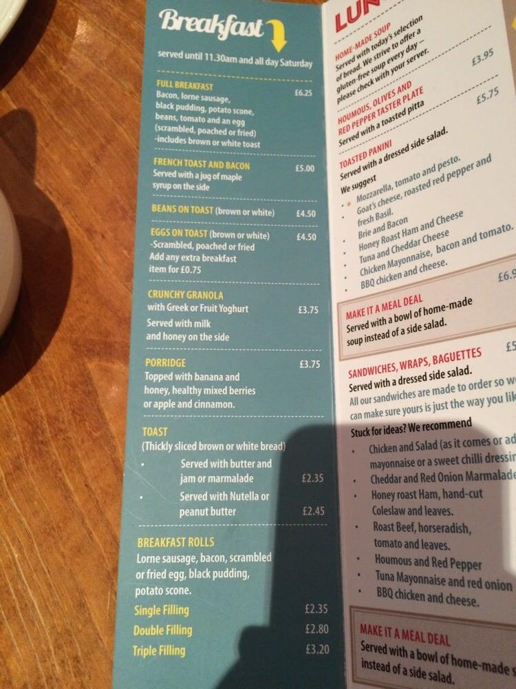 Menu at Cafe Wander, Glasgow, 110 W George St