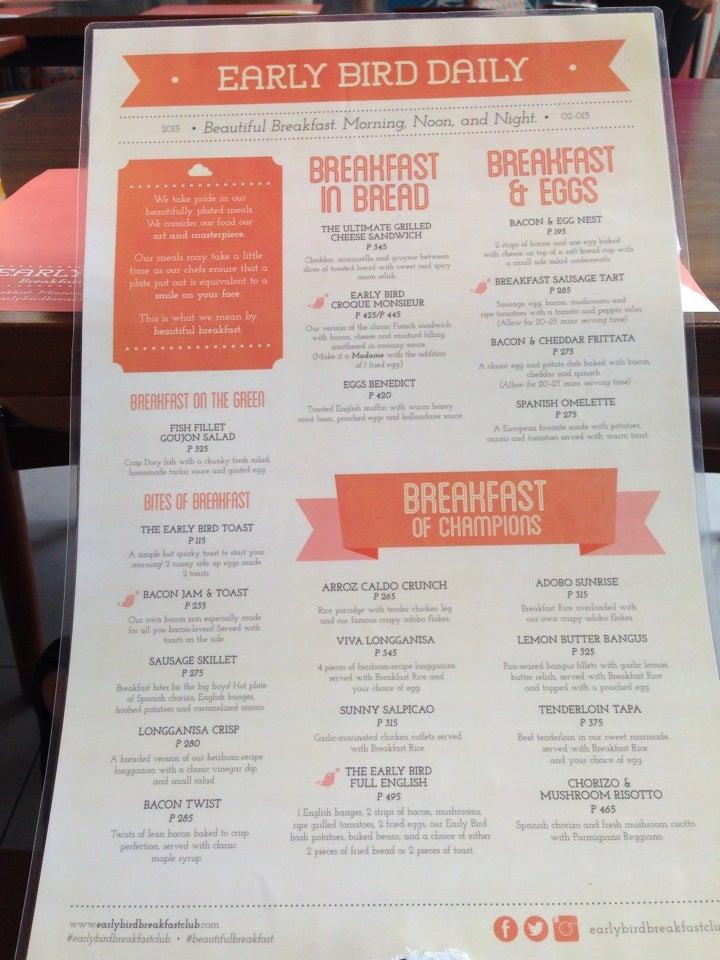 Menu at Early Bird Breakfast Club, Taguig, Unit C