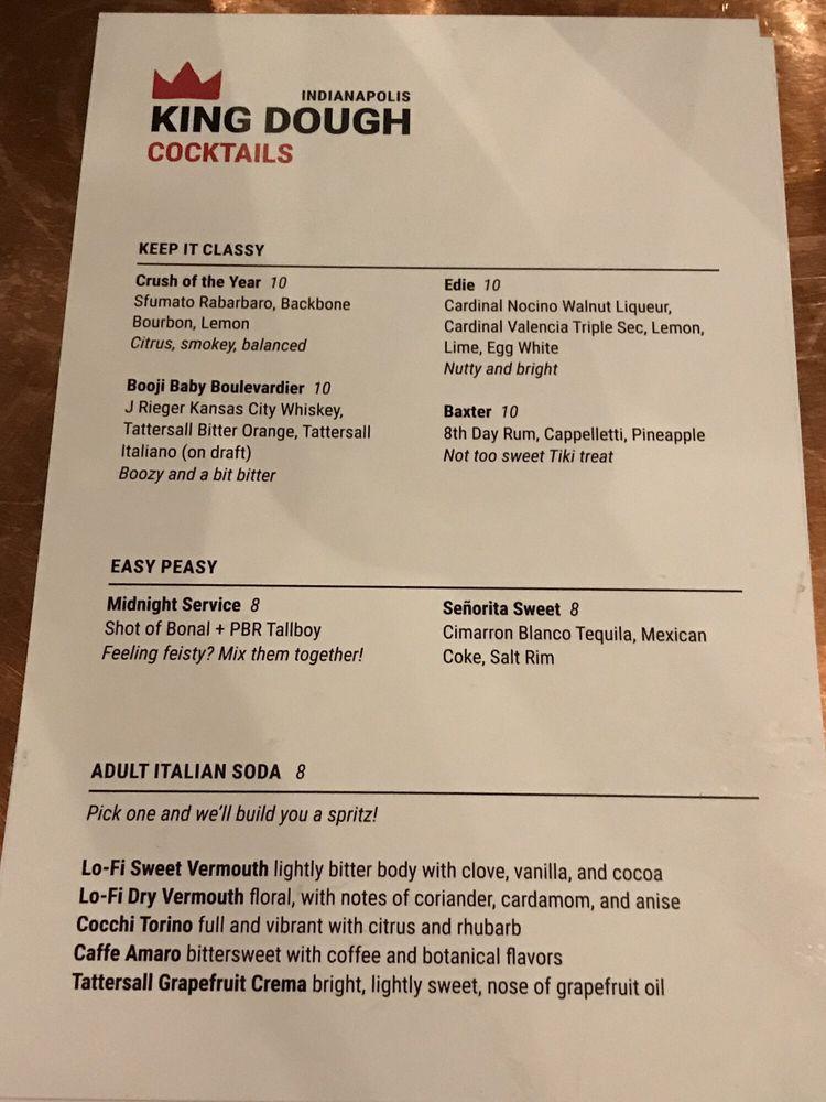 Menu at King Dough pizzeria, Indianapolis