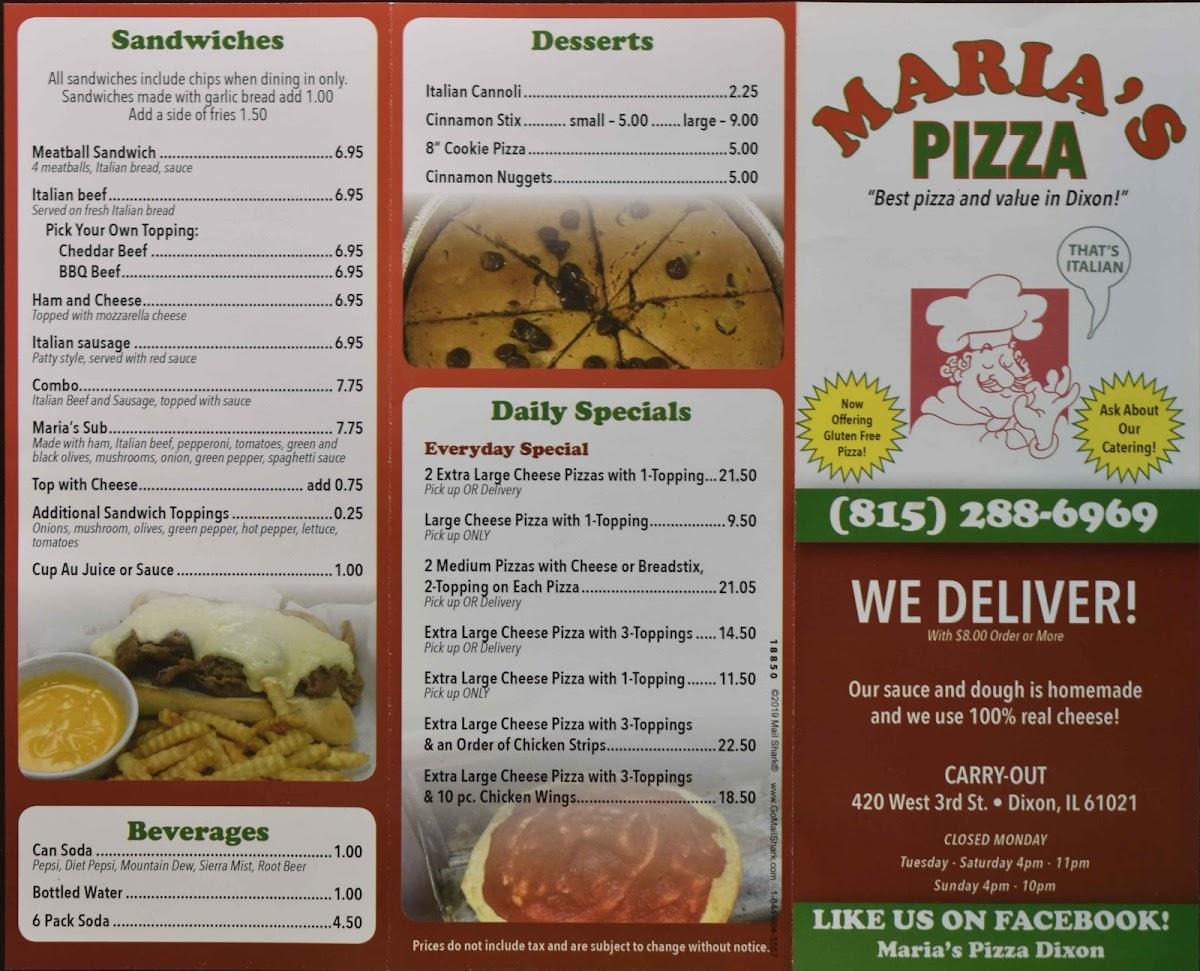 Menu at Maria's Pizza pizzeria, Dixon