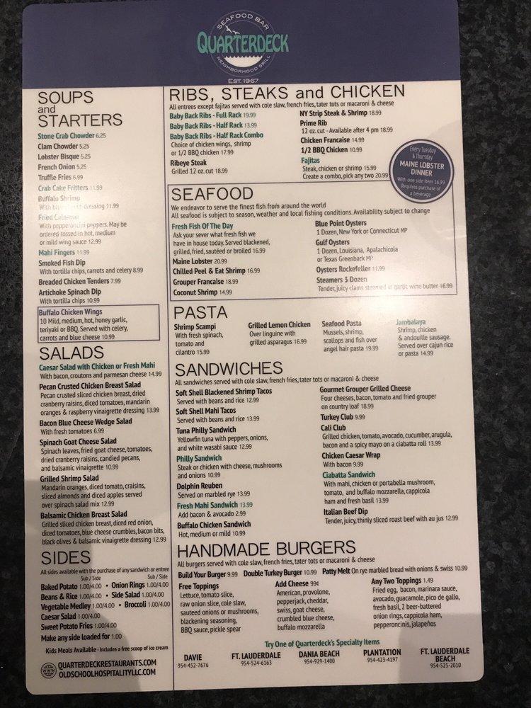 Menu at Quarterdeck Restaurants, Plantation