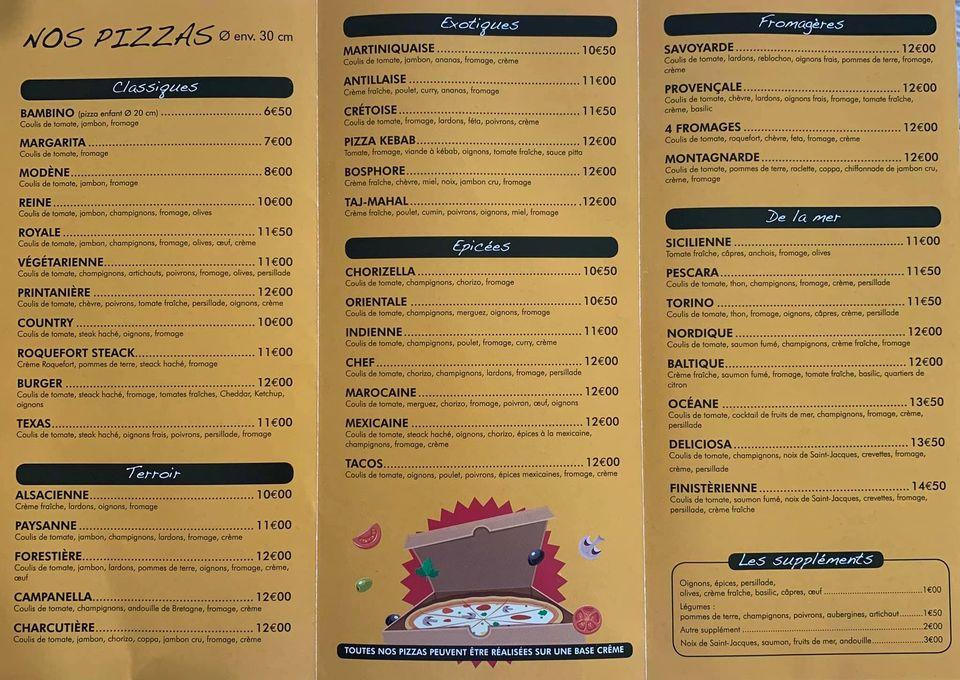Menu at Royal Pizza pizzeria, Clohars-Carnoët