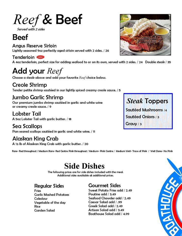 Menu at The Boathouse Seafood Restaurant And Waterfront Patio, Belleville