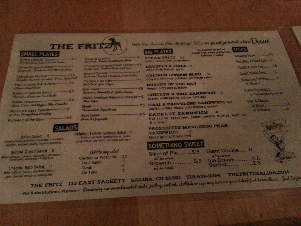 Menu at The Fritz pub & bar, Salida