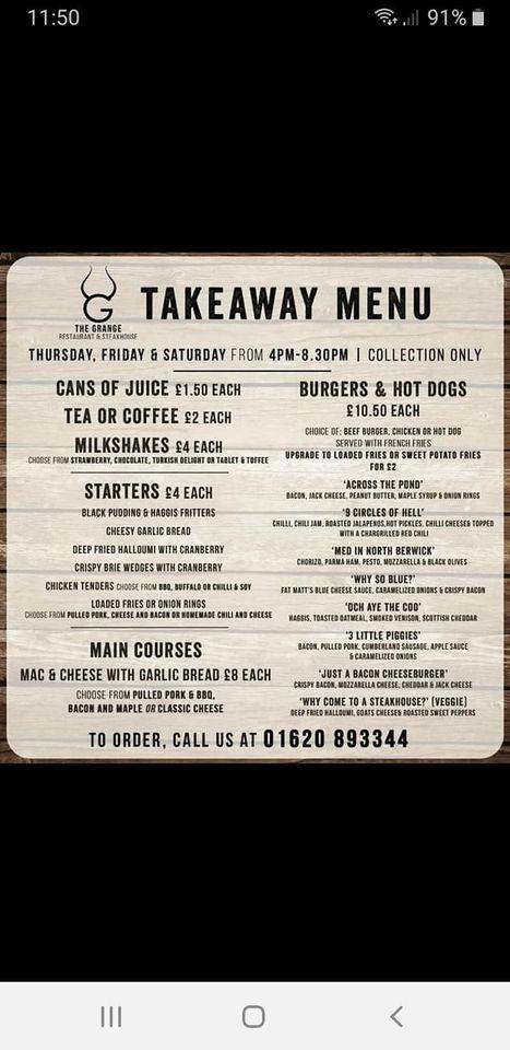 Menu at The Grange Restaurant & Steakhouse, North Berwick