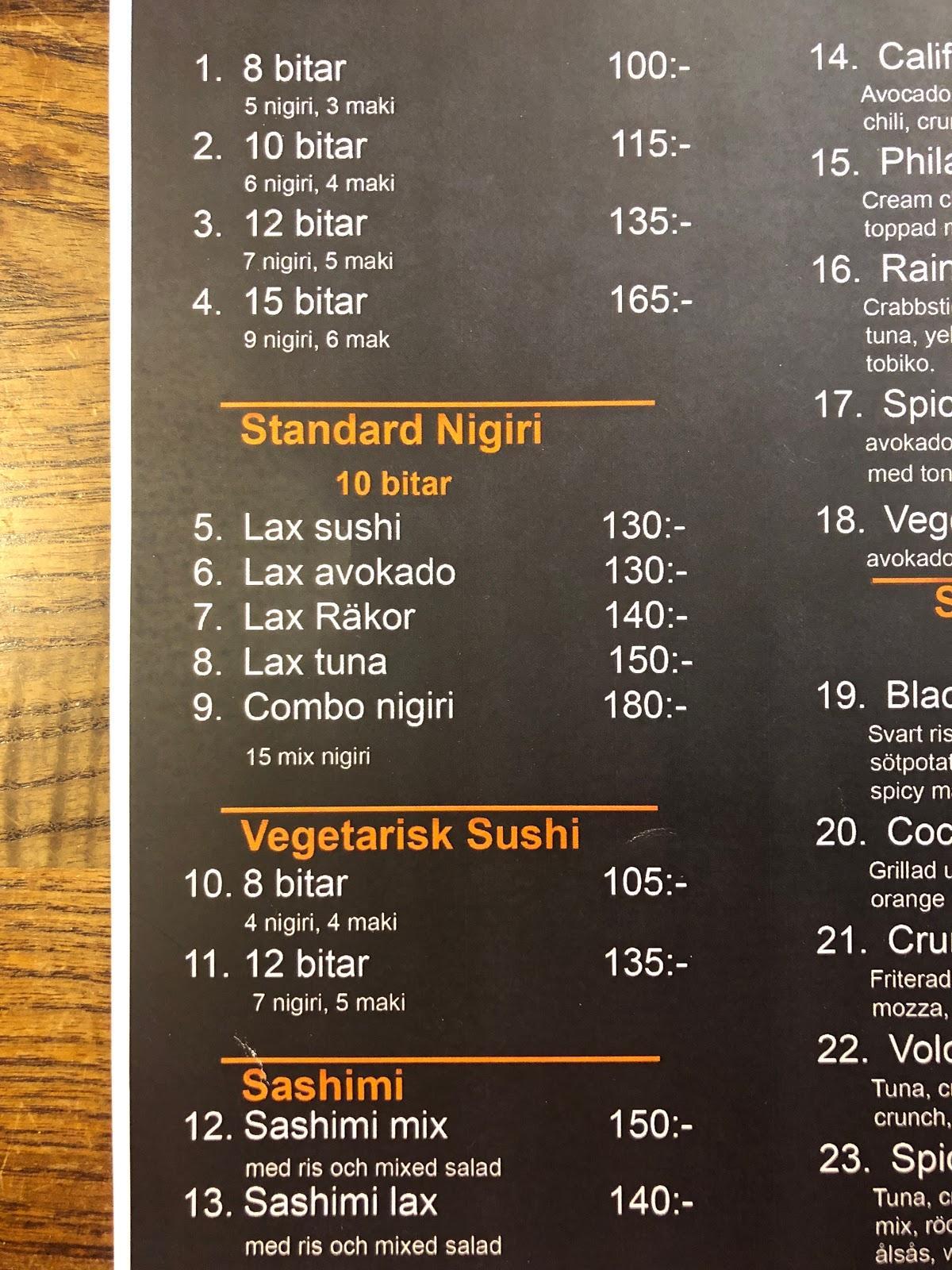 Menu at Yutaka Sushi & poke bowl restaurant, Stockholm