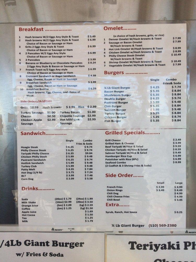 Menu at 1/4 LB Giant Burger fast food, Oakland, International Blvd
