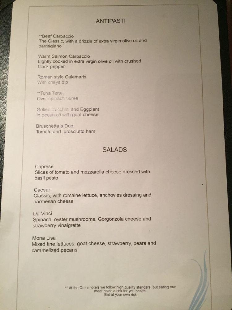 Menu at Da Vinci restaurant, Cancún, 36FG+Q5