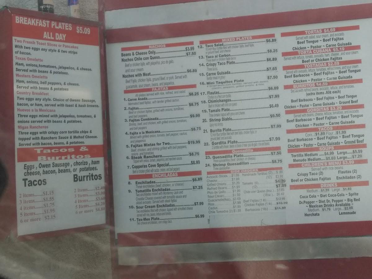 Menu at El Corral Restaurant, Copperas Cove