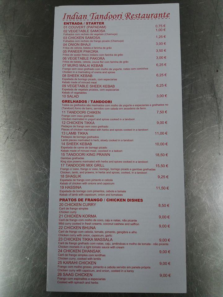 Menu at Indian Tandoori Restaurante - Valença, Portugal