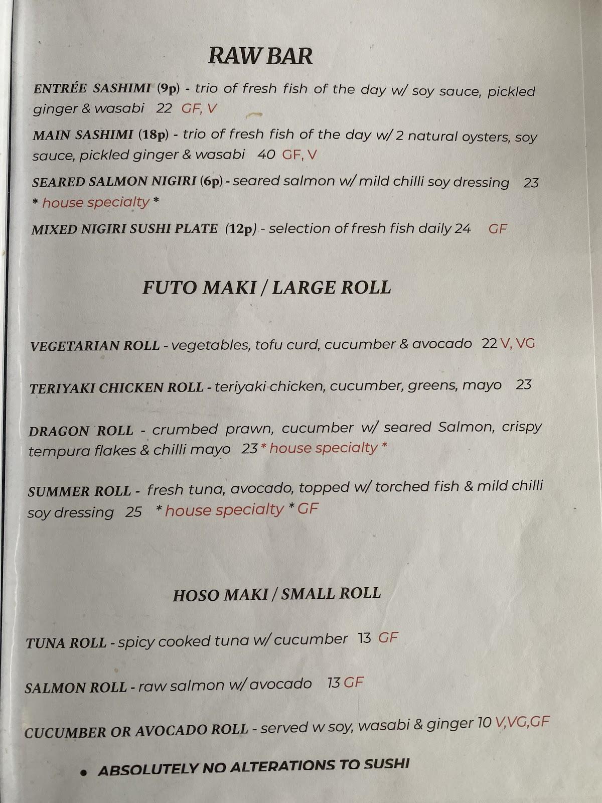 Menu at Kanpai Japanese Restaurant, Huskisson, 28-32 Bowen St