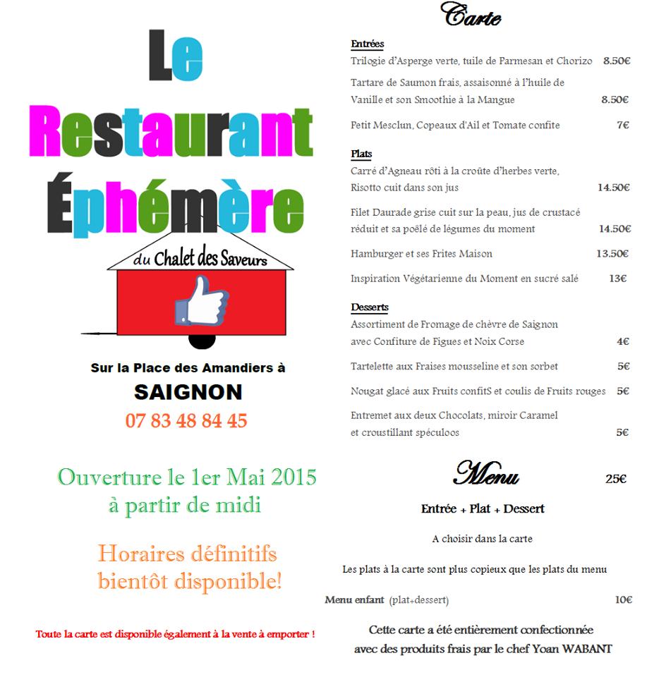 Menu au Le Restaurant Éphémère, Saignon