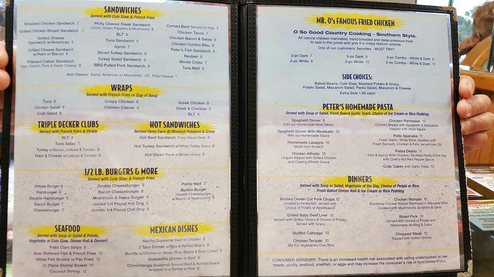 Menu at Peter's Restaurant, Port Charlotte