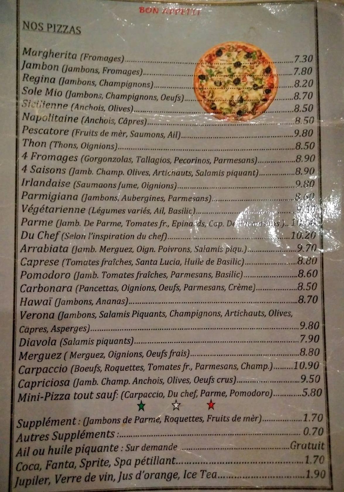 Menu at Pizza Shani, Liège